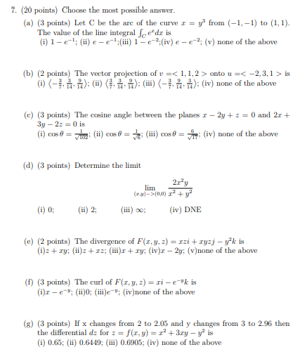 Solved 7. (20 points) Choose the most possible answer. (a) | Chegg.com