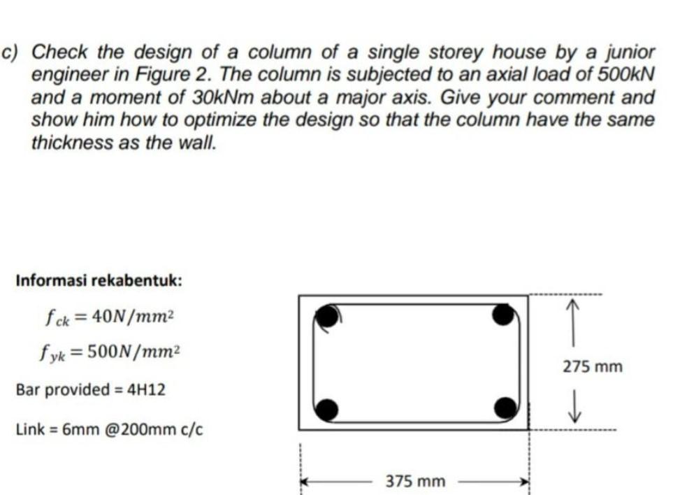 Solved c) Check the design of a column of a single storey | Chegg.com