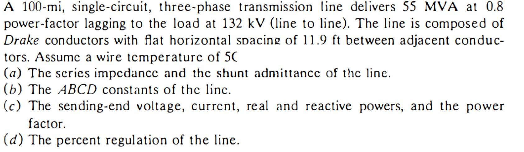 Solved A 100-mi, single-circuit, three-phase transmission | Chegg.com