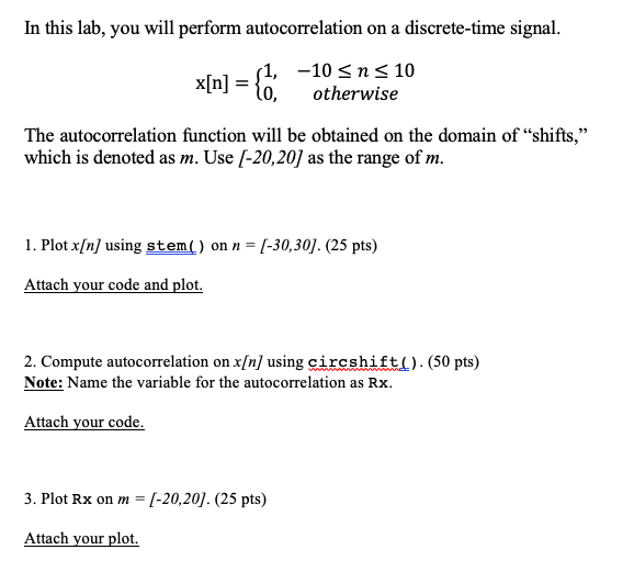 Solved In this lab, you will perform autocorrelation on a | Chegg.com