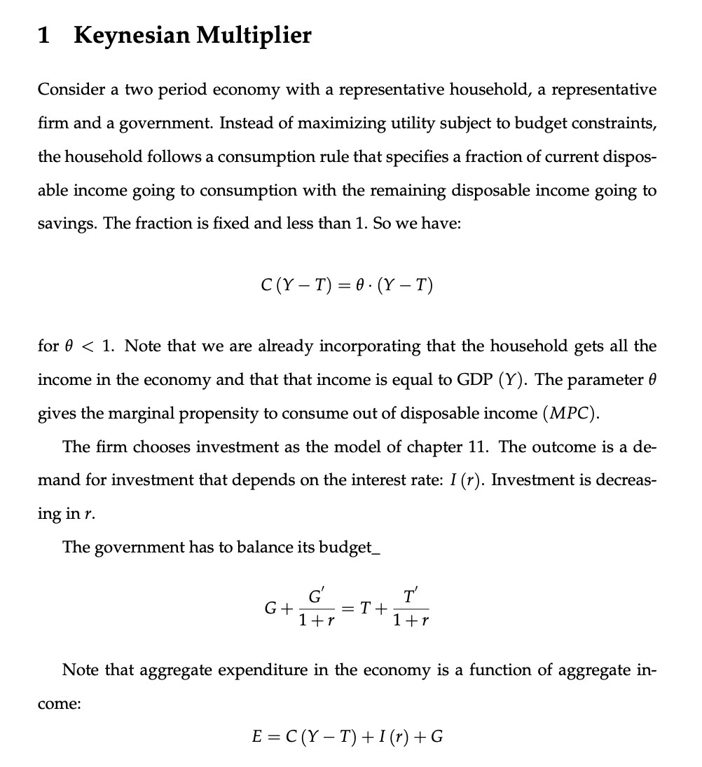 1 Keynesian Multiplier Consider a two period economy | Chegg.com