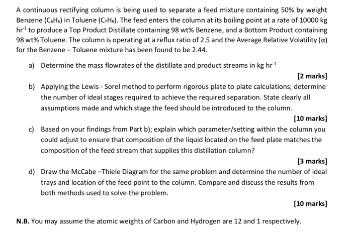 A continuous rectifying column is being used to | Chegg.com