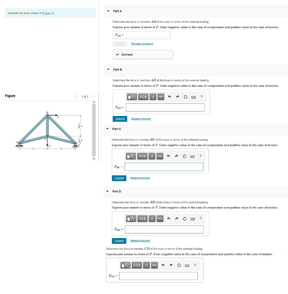 Solved Determine the force in member AB of the truss in | Chegg.com
