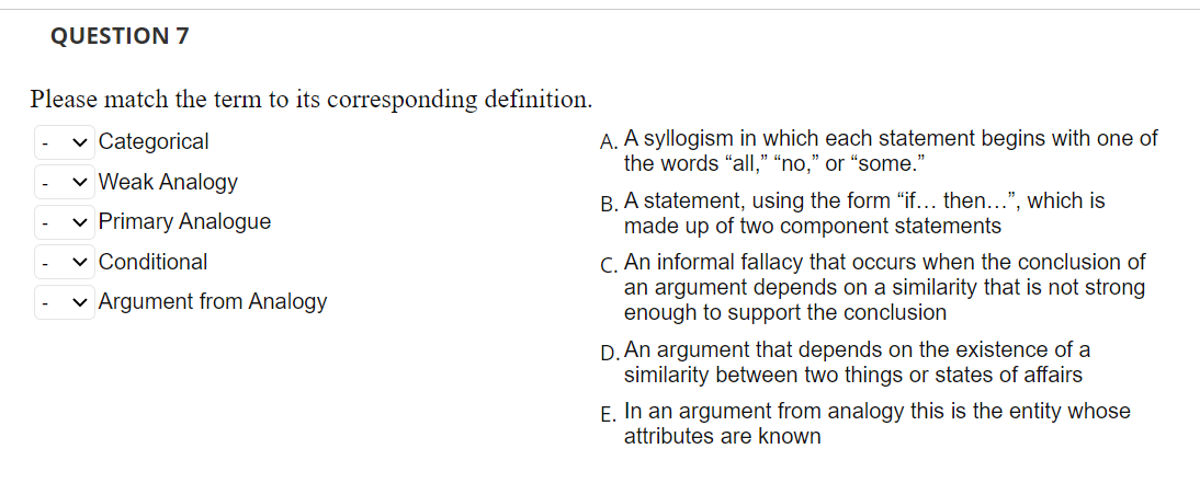 Solved QUESTION 7 Please match the term to its corresponding | Chegg.com