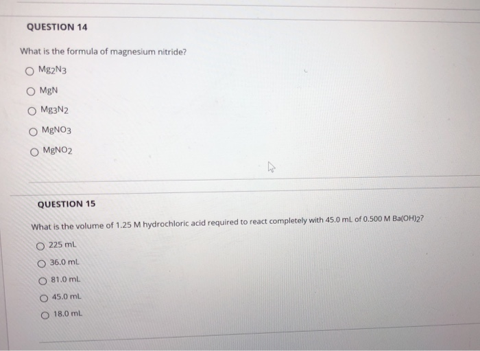 Solved QUESTION 14 What is the formula of magnesium nitride? | Chegg.com