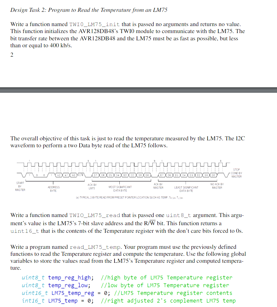 Design Task 2: Program to Read the Temperature from | Chegg.com