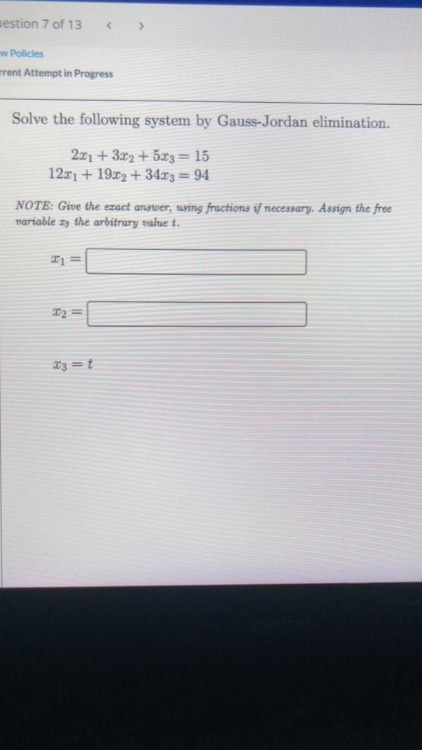 Solved aestion 7 of 13 w Policies rent Attempt in Progress | Chegg.com