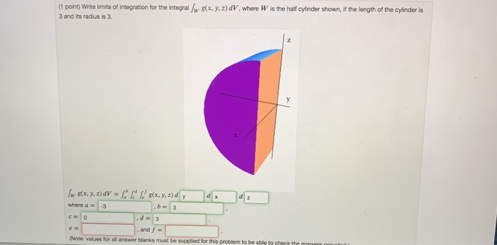 Solved 1 point) Write limits of integration for the integral | Chegg.com