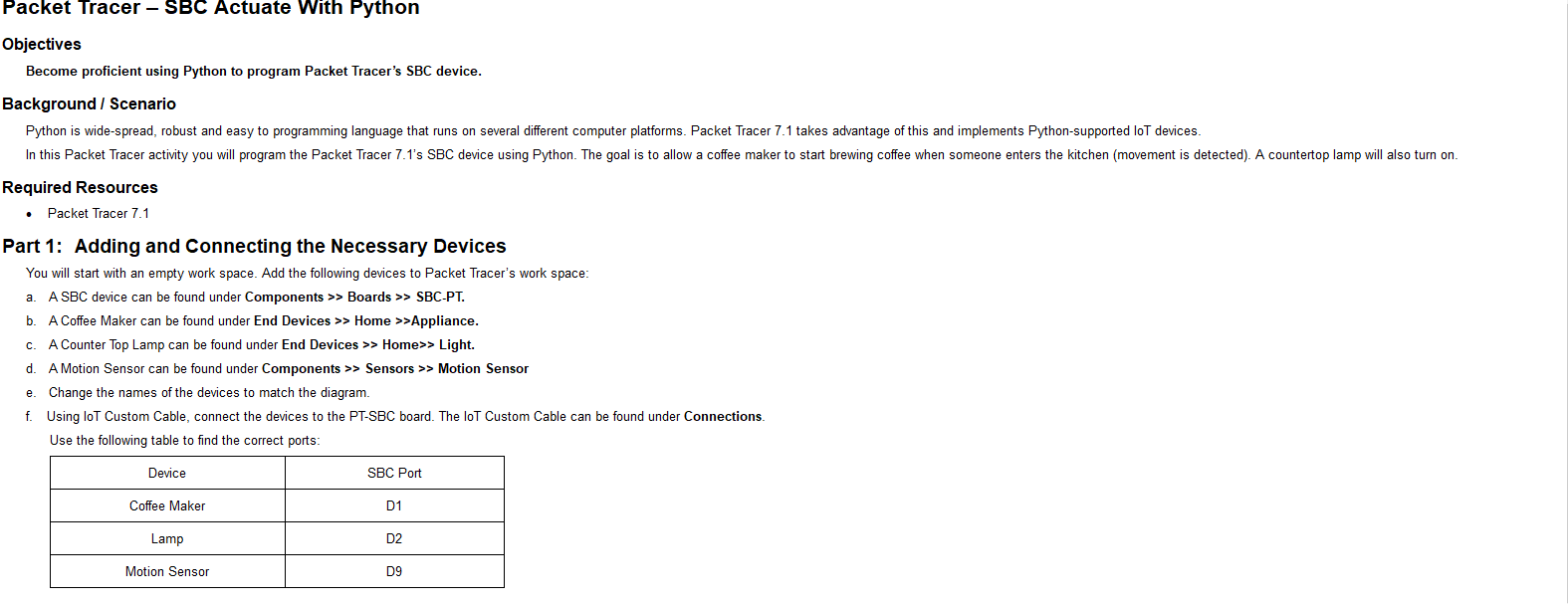 Packet Tracer - SBC Actuate With Python Objectives | Chegg.com