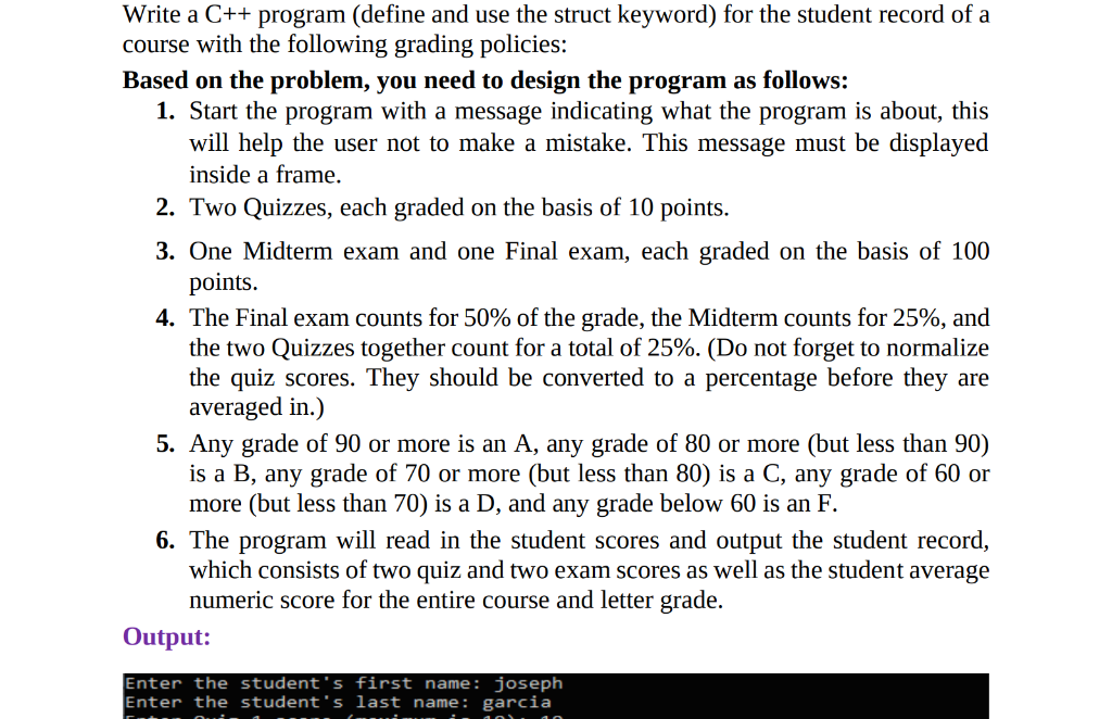Solved Write a C++ program (define and use the struct | Chegg.com