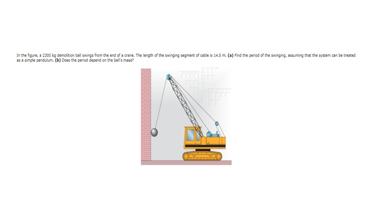 Solved In the figure, a 2300 kg demolition ball swings from | Chegg.com