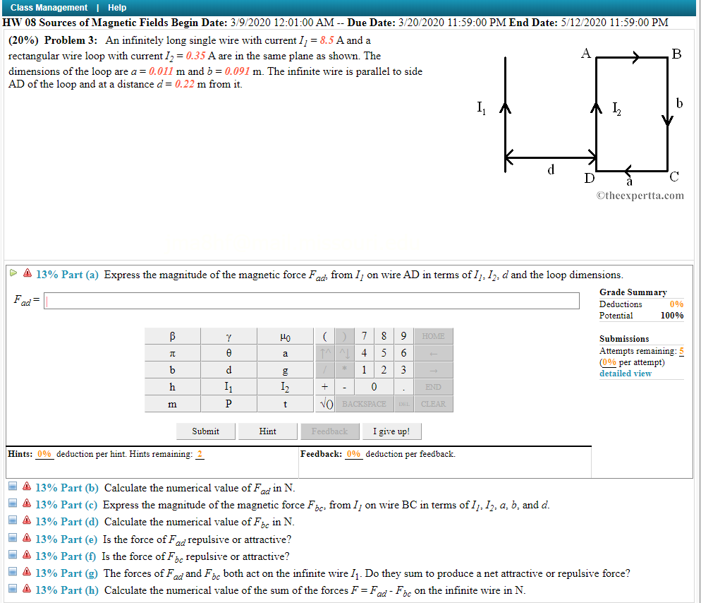Solved Class Management | Help HW 08 Sources of Magnetic | Chegg.com
