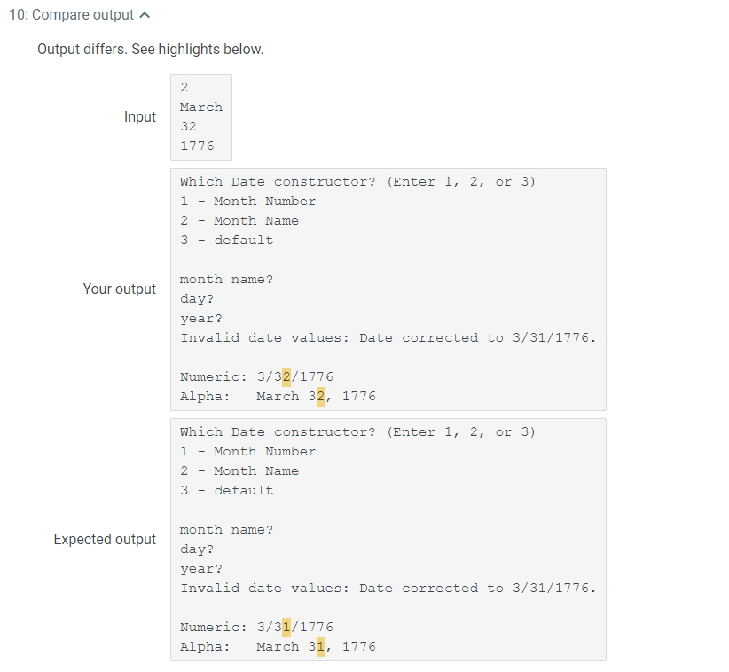Solved 10: Compare output A Output differs. See highlights | Chegg.com