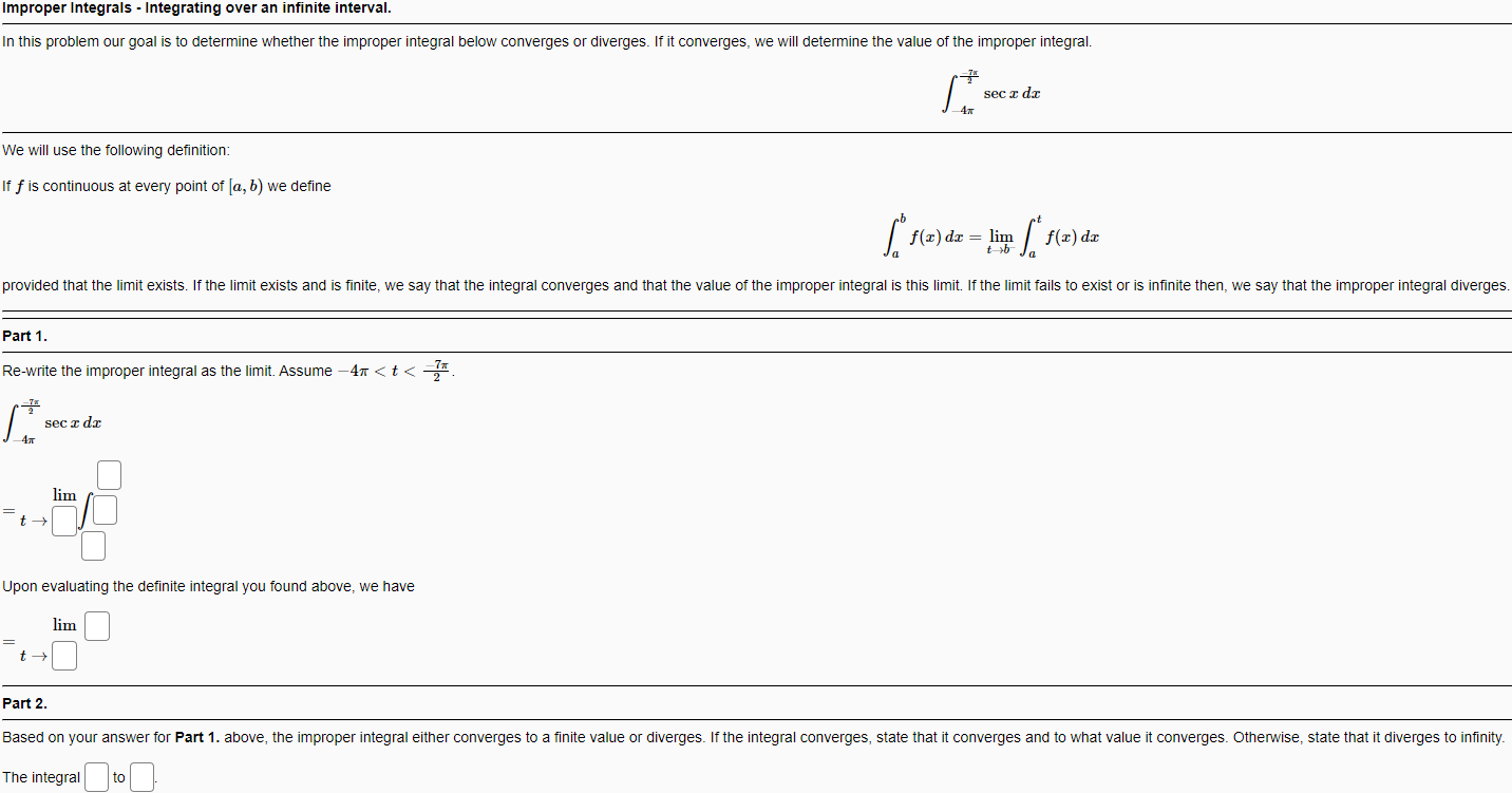 Solved Improper Integrals Integrating Over An Infinite
