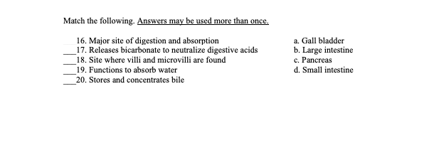 Solved Match the following. Answers may be used more than | Chegg.com