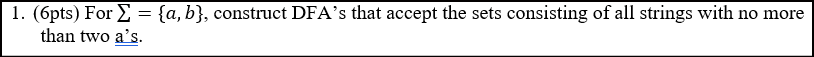 Solved 1. (6pts) For ∑={a,b}, construct DFA's that accept | Chegg.com