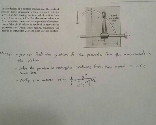Solved In the design of a control mechanism, the vertical | Chegg.com