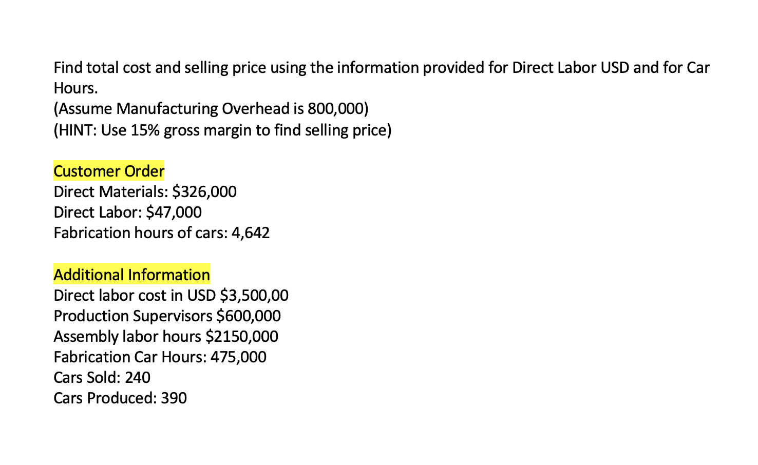 Solved Find total cost and selling price using the | Chegg.com