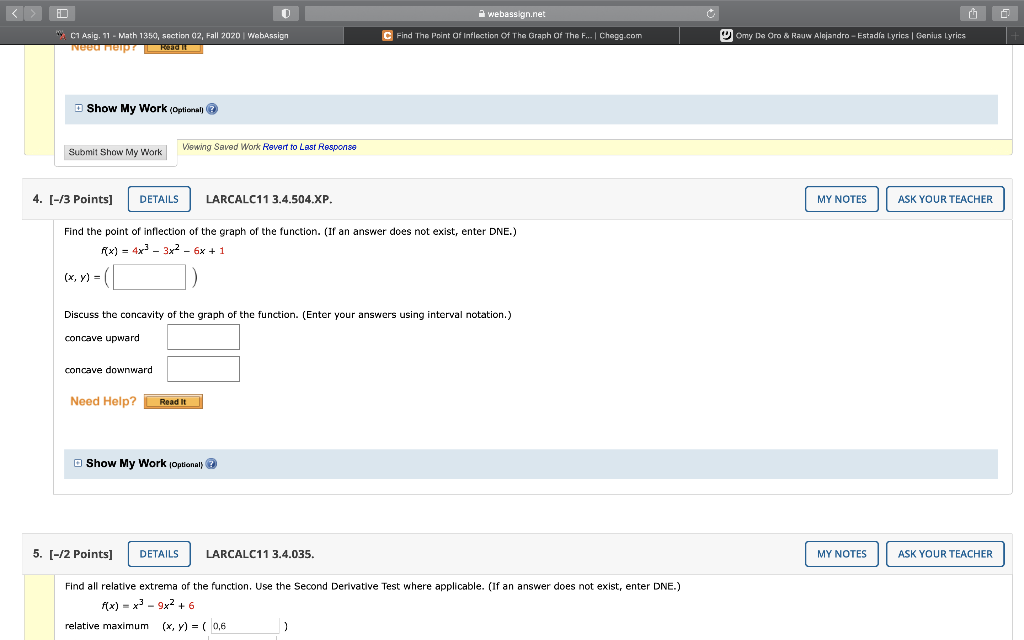 Solved webassign.net C Find The Point Of Inflection Of The | Chegg.com
