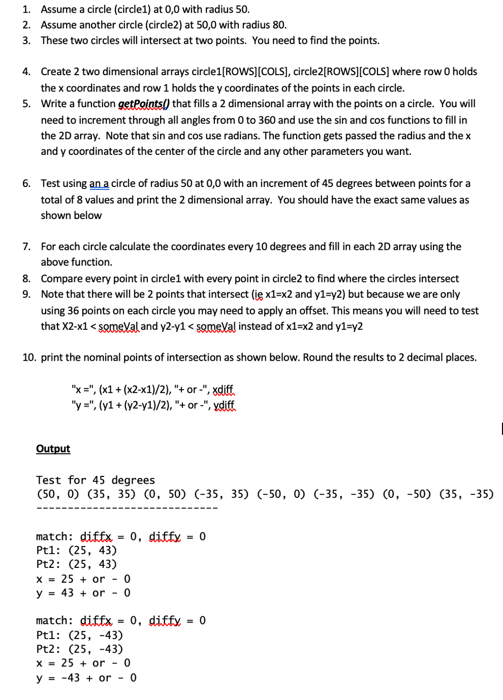 Solved 1. Assume a circle (circle1) at 0,0 with radius 50. | Chegg.com