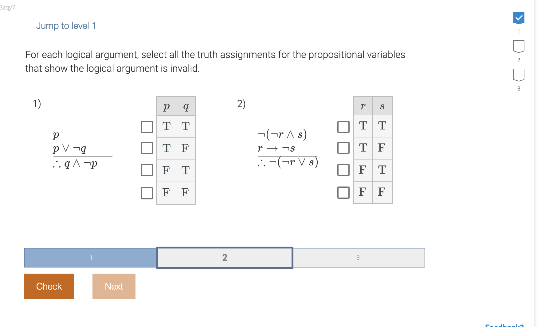 Solved For each logical argument, select all the truth | Chegg.com