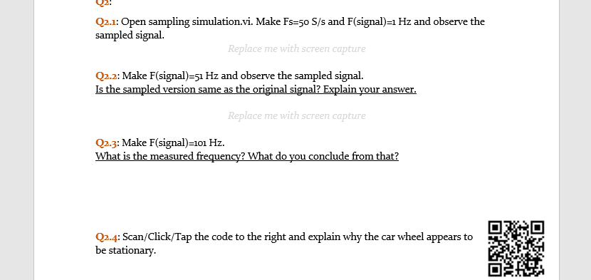 Solved Q2.1: Open sampling simulation.vi. Make Fs=50 S/s and | Chegg.com