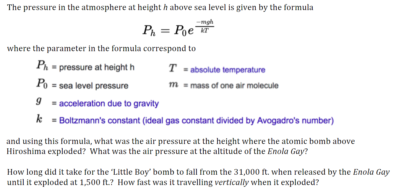 Solved The pressure in the atmosphere at height h above sea | Chegg.com