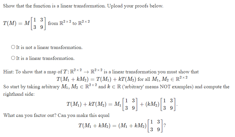 Solved Show that the function is a linear transformation. | Chegg.com