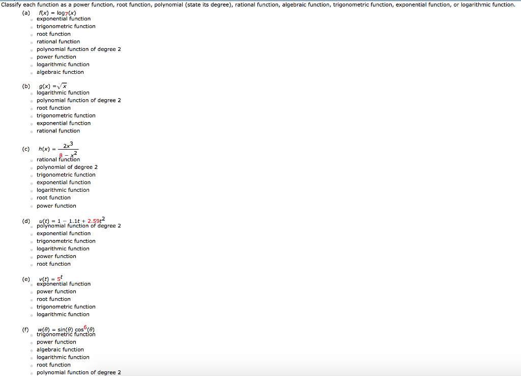 Solved Classify Each Function As A Power Function Root 3046