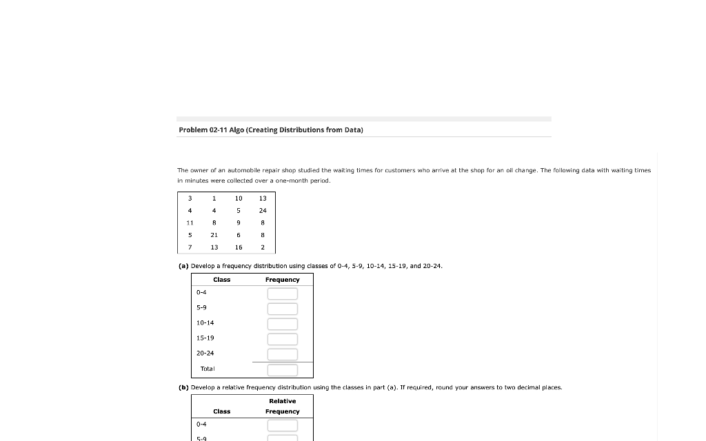 Solved Problem 02-11 Algo (Creating Distributions from Data) | Chegg.com