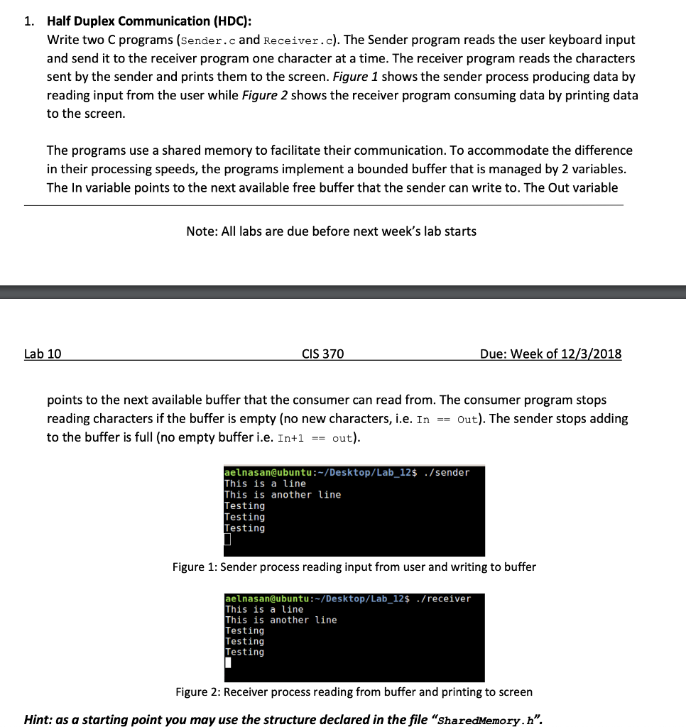 Solved Half Duplex Communication (HDC): Write two C programs | Chegg.com