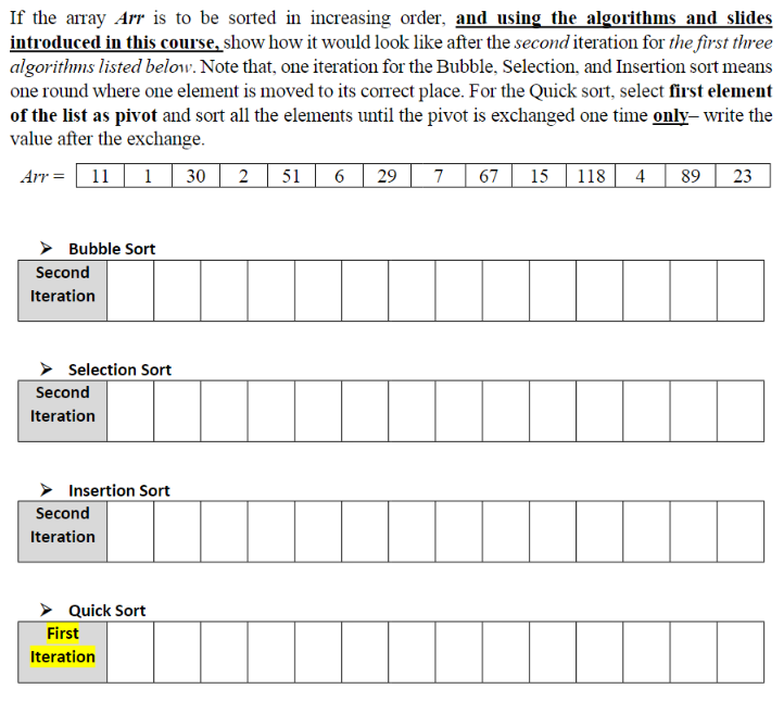 Solved If the array Arr is to be sorted in increasing order, | Chegg.com