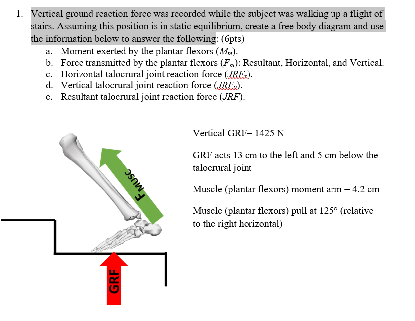 Solved 1. Vertical ground reaction force was recorded while | Chegg.com