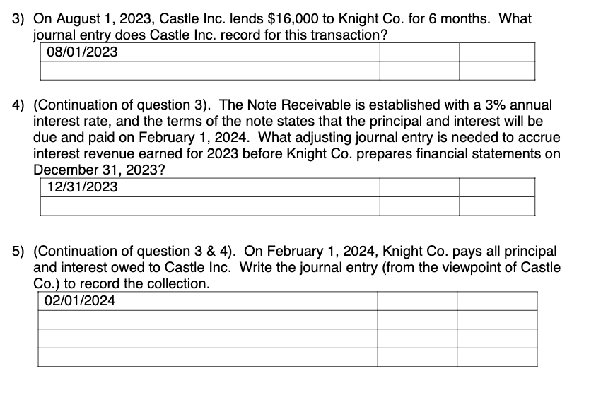 Solved On August 1,2023 , Castle Inc. lends $16,000 to | Chegg.com