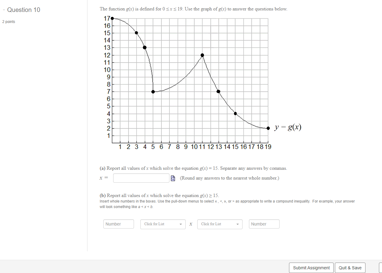 Solved Question 10 The function g(x) is defined for 0≤x≤19. | Chegg.com