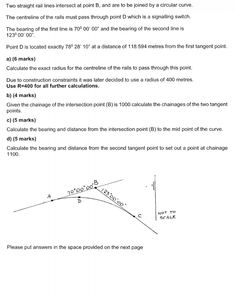 Solved Two straight rail lines intersect at point B, and are | Chegg.com
