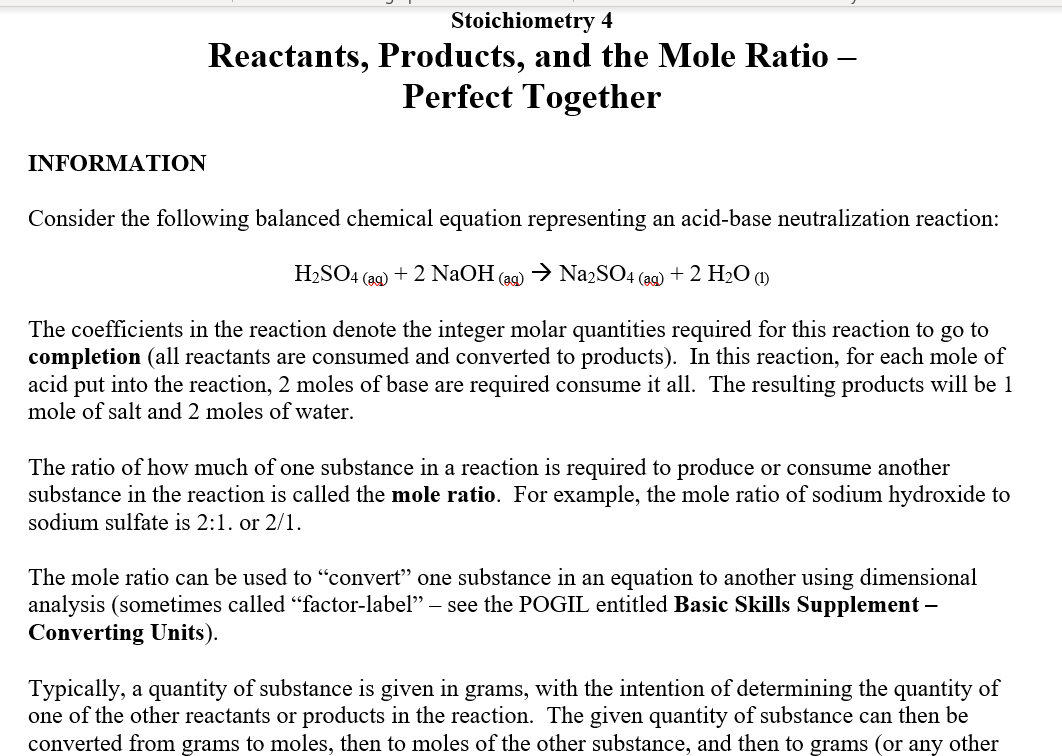 Solved Stoichiometry 4 Reactants, Products, and the Mole | Chegg.com
