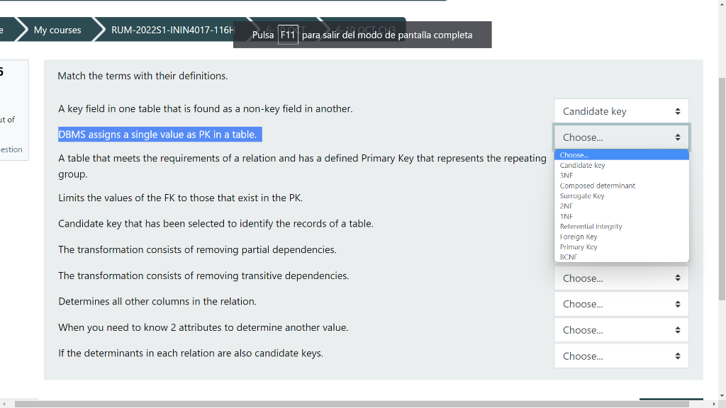 Solved Match the terms with their definitions. A key field | Chegg.com
