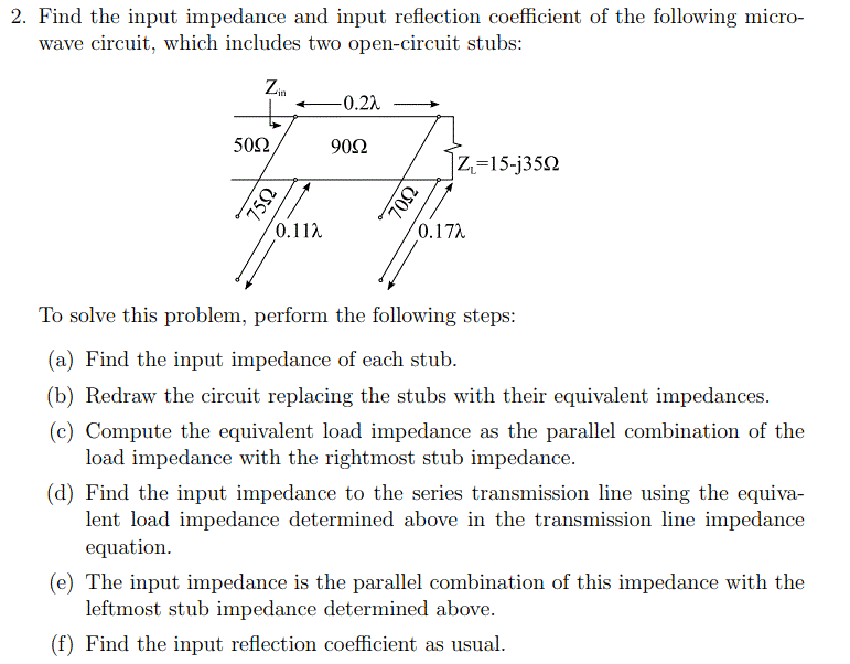 Solved 2. Find the input impedance and input reflection | Chegg.com