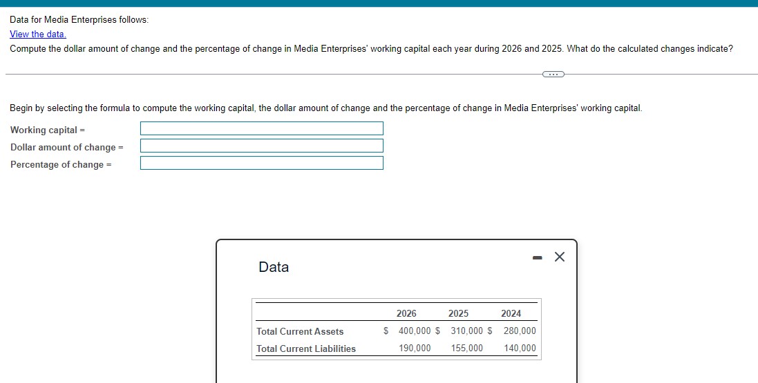 Solved Data for Media Enterprises follows:View the | Chegg.com