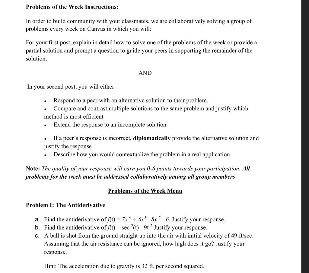 Solved Problems of the Week Instructions: In order to build | Chegg.com