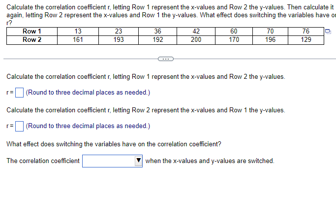 Solved Calculate the correlation coefficient r, letting Row | Chegg.com