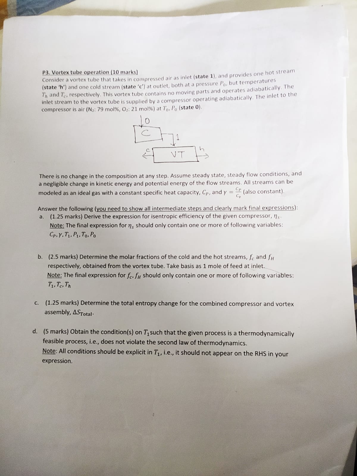 Solved P3. ﻿Vortex tube operation (10 ﻿marks)Consider a | Chegg.com