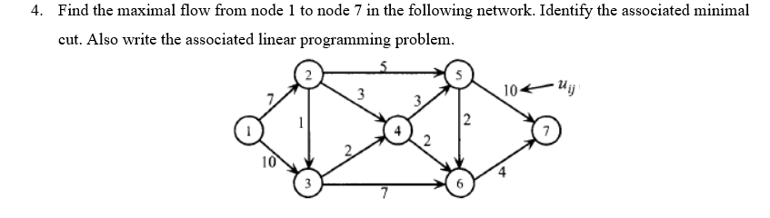 Solved 4. Find the maximal flow from node 1 to node 7 in the | Chegg.com