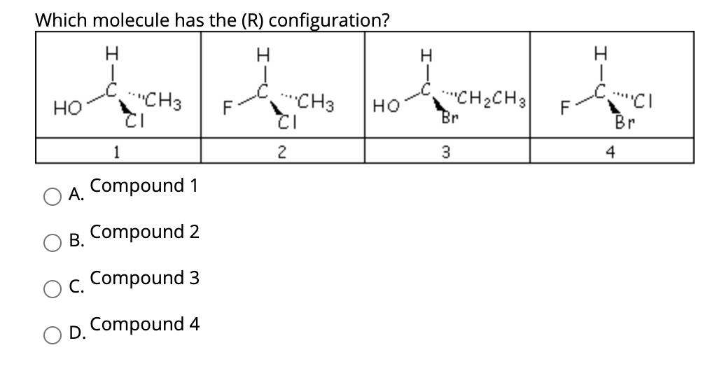 Solved Which molecule has the (R) configuration? Н H H Н HO | Chegg.com