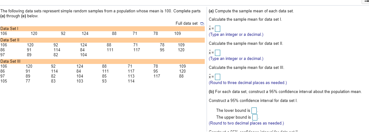 Solved (a) Compute the sample mean of each data set. | Chegg.com
