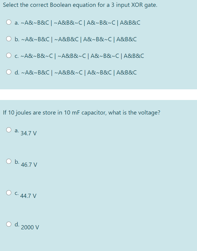Solved Select the correct Boolean equation for a 3 input XOR | Chegg.com