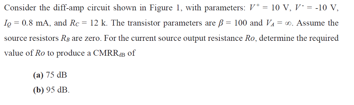 Solved Consider the diff-amp circuit shown in Figure 1, with | Chegg.com