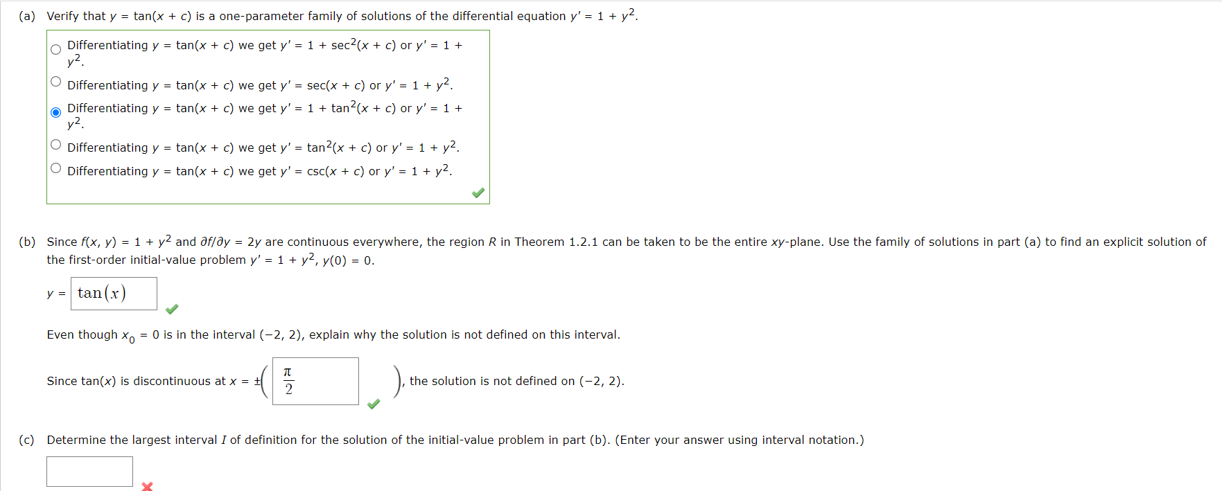 Solved (a) ﻿Verify that y=tan(x+c) ﻿is a one-parameter | Chegg.com