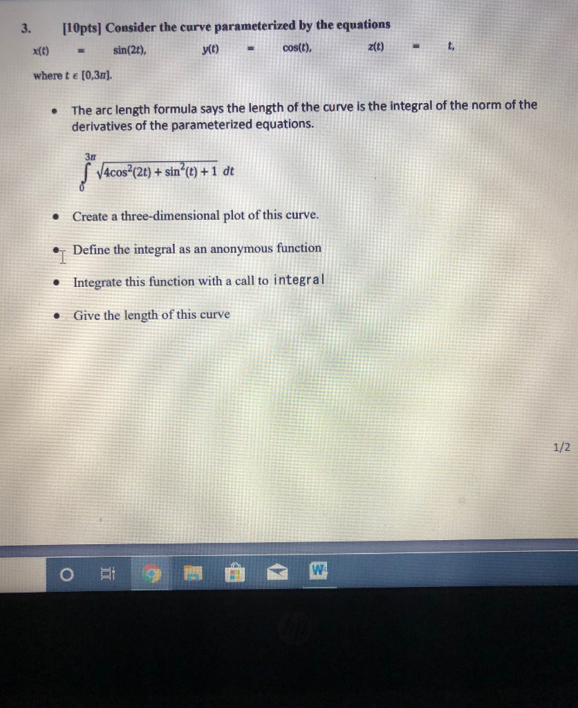 Solved 10pts Consider The Curve Parameterized By The